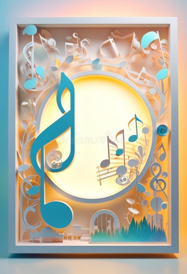 Paper Cut Music Scene with Musical Notes and Stock Illustration ...