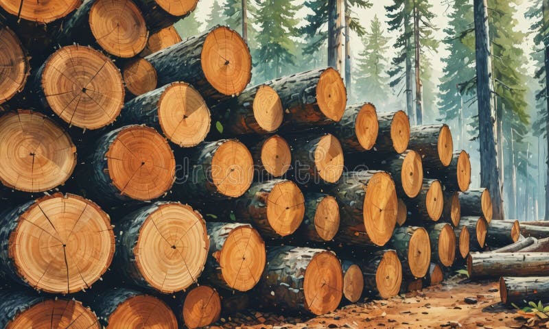 Forest Scene Features Large Pile Freshly Cut Logs, with the Logs ...