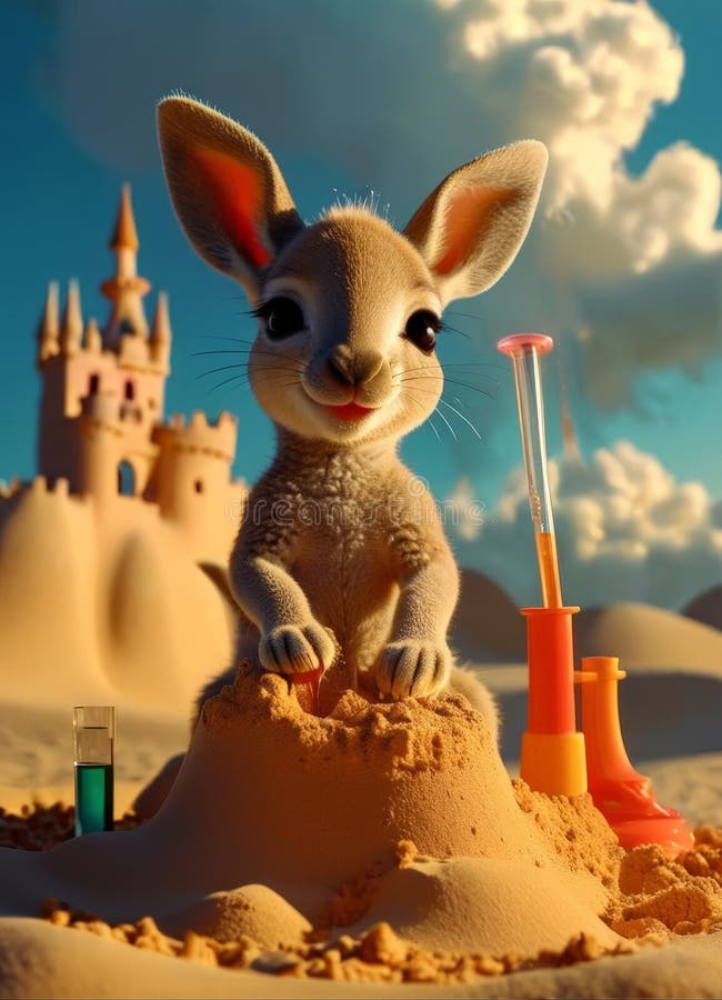 Rabbit is Sitting in the Sand with Shovel Stock Illustration ...