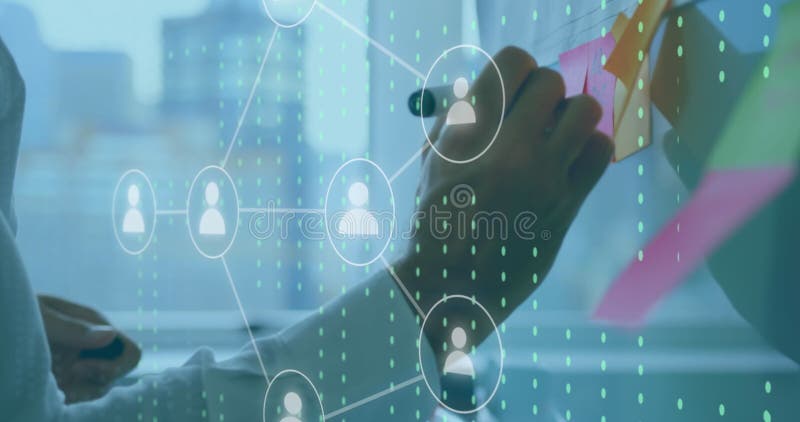 Image of Profile Icons Connected with Lines, Midsection of Caucasian ...