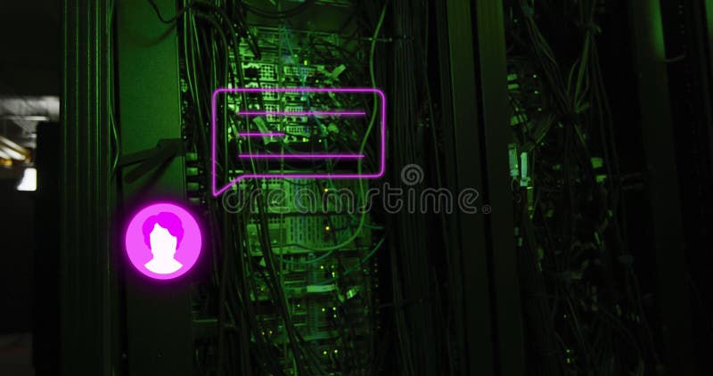 Image of Profile and Message Icon Over Back Panel of Data Server Rack ...