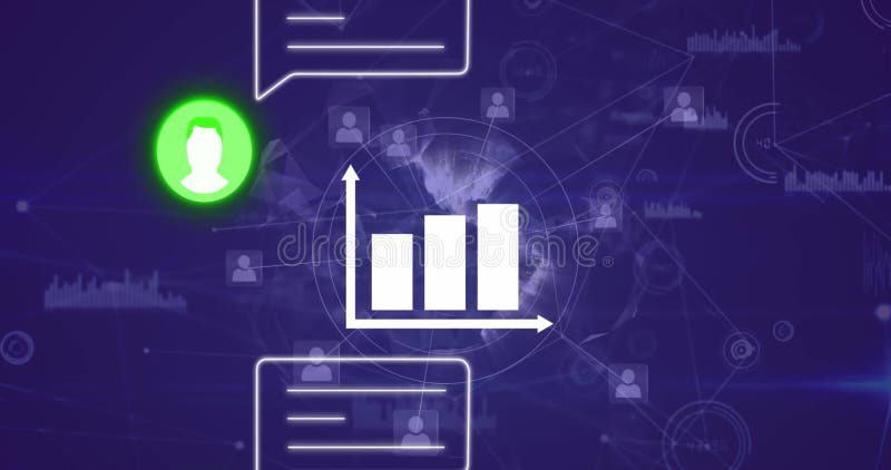 Image of Profile and Message Icon Over Spinning Globe and Network of ...