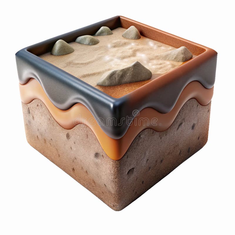3D Cross-Section of Earth Layers with Rocks and Sand Texture for ...