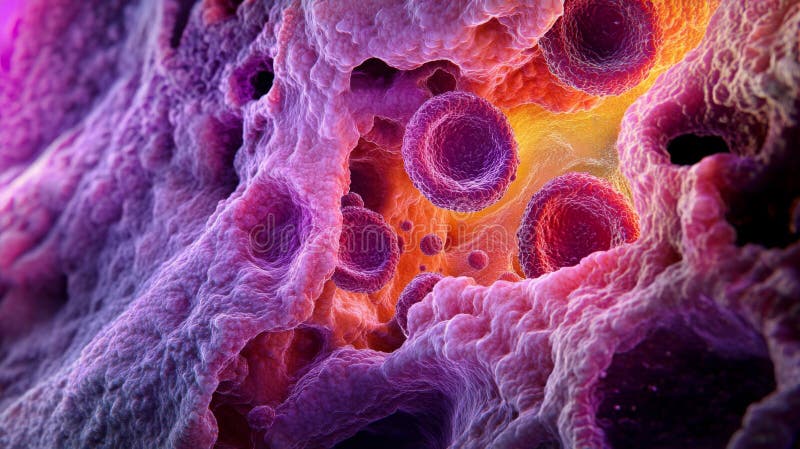 A Vibrant Microscopic View Showcases Cells in a Vivid Purple Hue. the ...