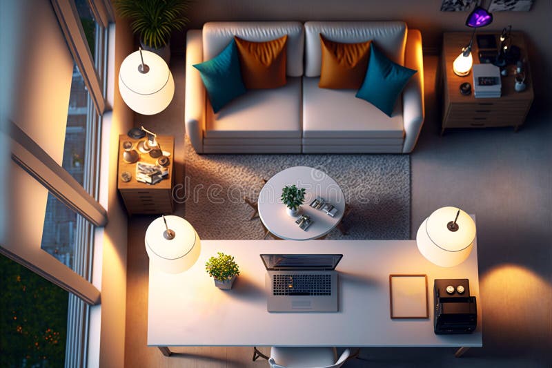 Top-view from a Home Office Setup with a Laptop on a Desk, Generative ...