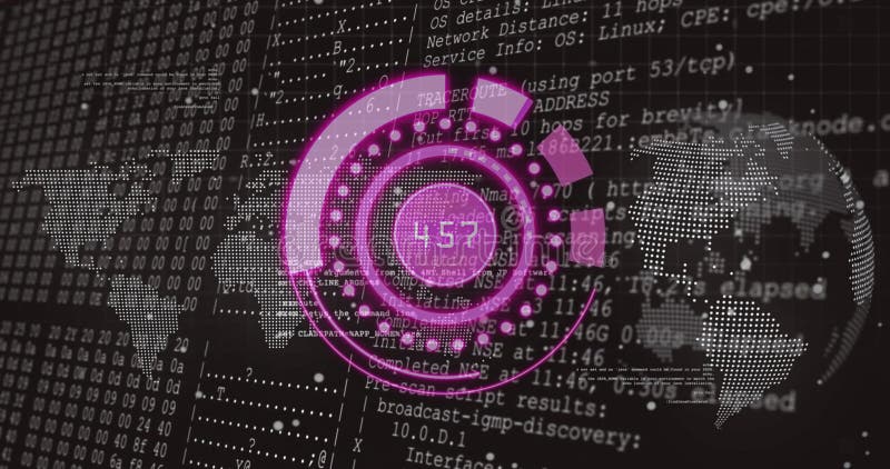 Image of Purple Circle with Numbers Over Data and World Map Stock Image ...