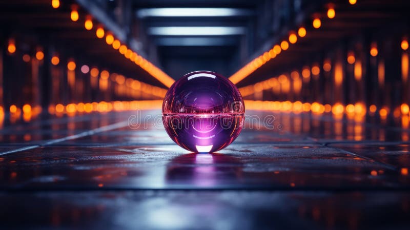 An Image of a Purple Glass Ball Sitting in a Dark Room Stock ...