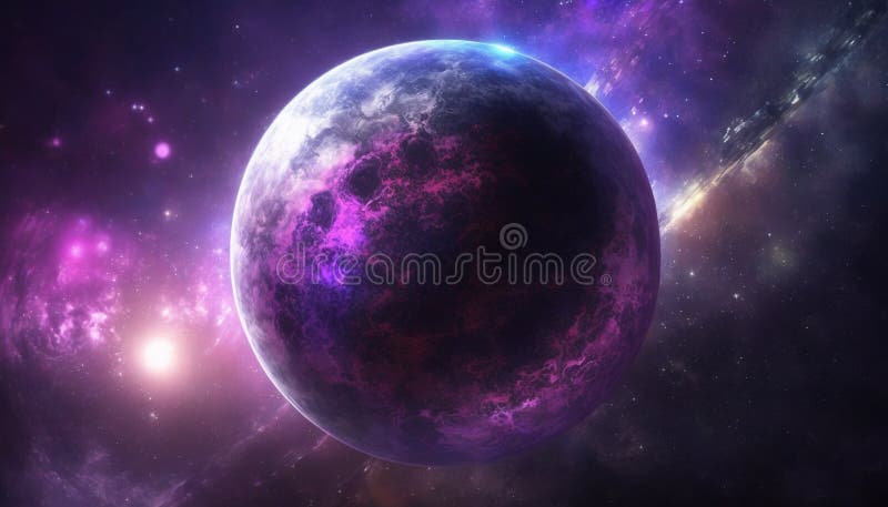 An Image of a Purple Planet in the Space with Stars Stock Illustration ...