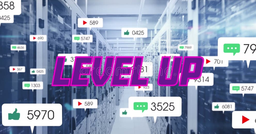 Image of Purple Text Level Up, with Social Media Notifications Over ...
