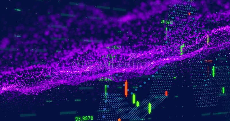 Image of Purple Wave Pattern and Green Dots Forming Line Graph Over ...