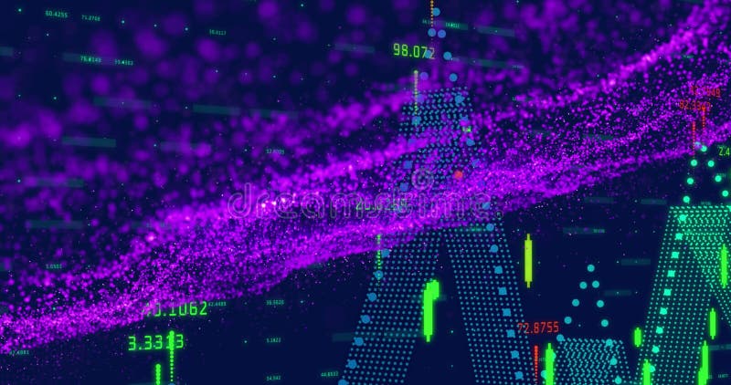 Image of Purple Wave Pattern and Green Dots Forming Line Graph Over ...
