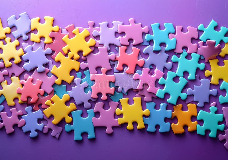 An Image of Puzzle Pieces Scattered on a Purple Background ...