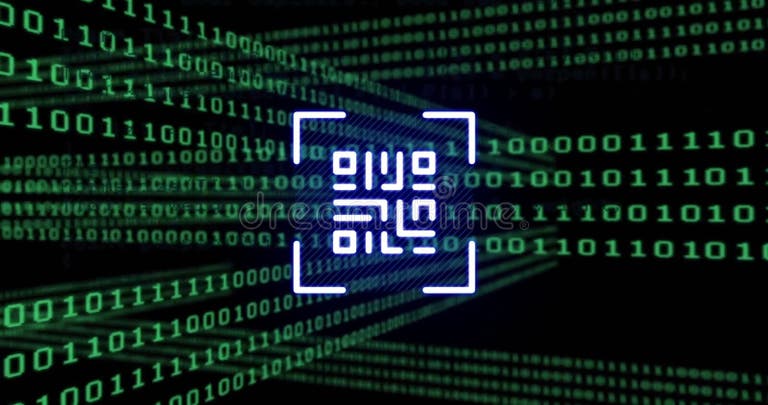Image of Qr Code and Binary Coding Digital Data Processing Stock Photo ...