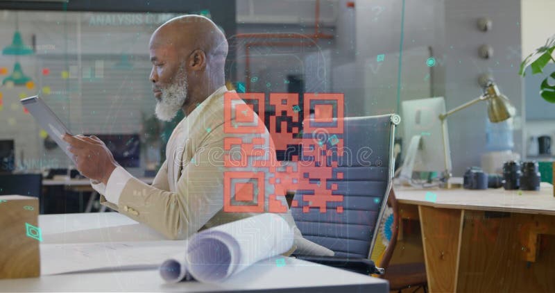 Image of Qr Code and Data Processing Over African American Businessman ...