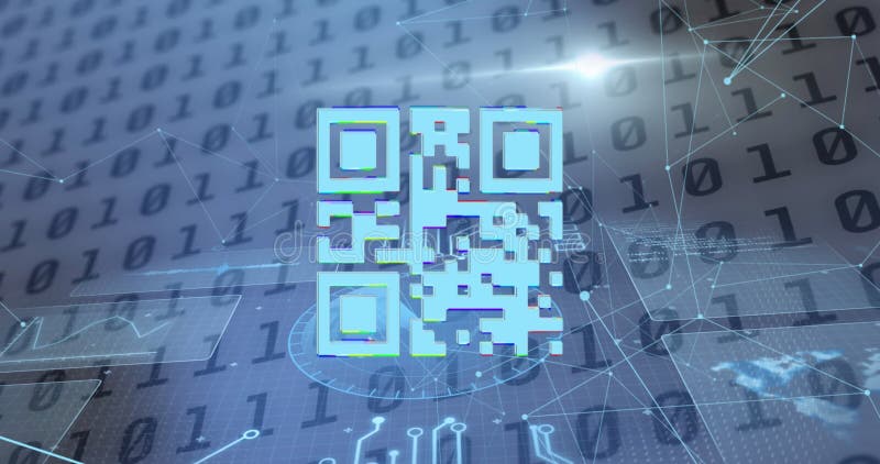 Image Of Qr Code And Data Processing Over Binary Coding In Background Stock Illustration