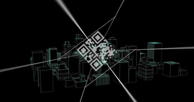 Image of Qr Code and Data Processing Over City Stock Illustration ...
