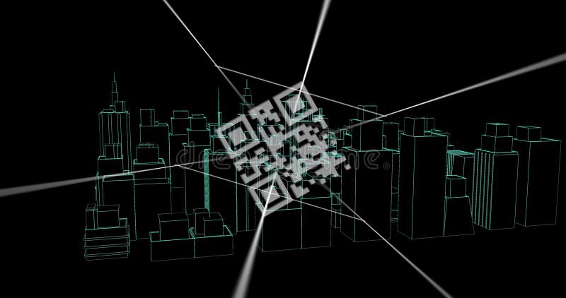 Image of Qr Code and Data Processing Over City Stock Illustration ...