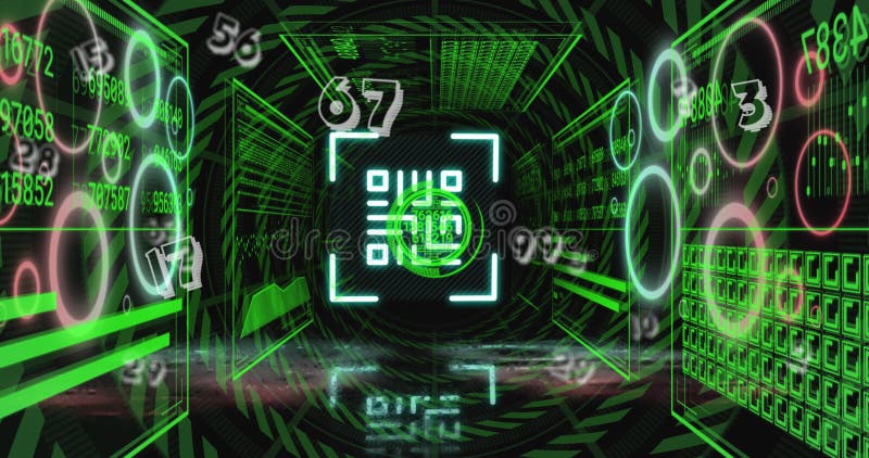 Image of Qr Code and Data Processing Over Neon Tunnel Stock Photo ...