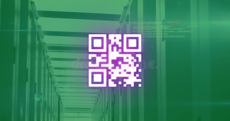 Image of Qr Code and Data Processing Over Server Room Stock Photo ...