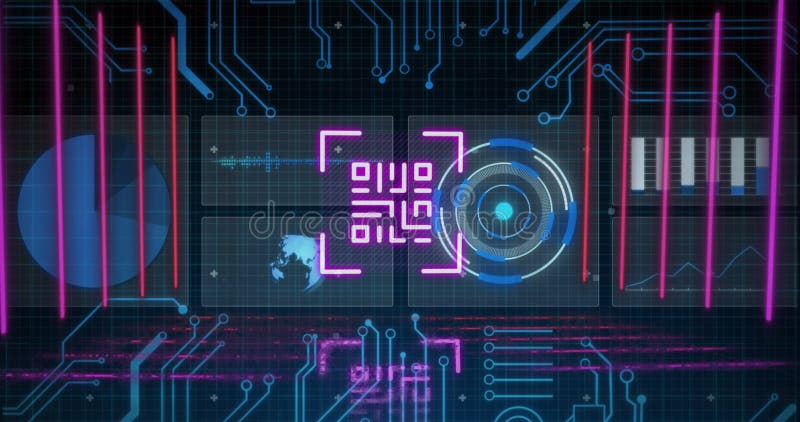 Image of Qr Code Glowing Over Data Processing on Screens Stock ...