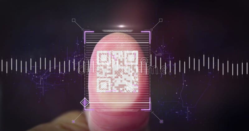Image of Qr Code, Graphs and Fingerprint in Digital Dark Space Stock ...