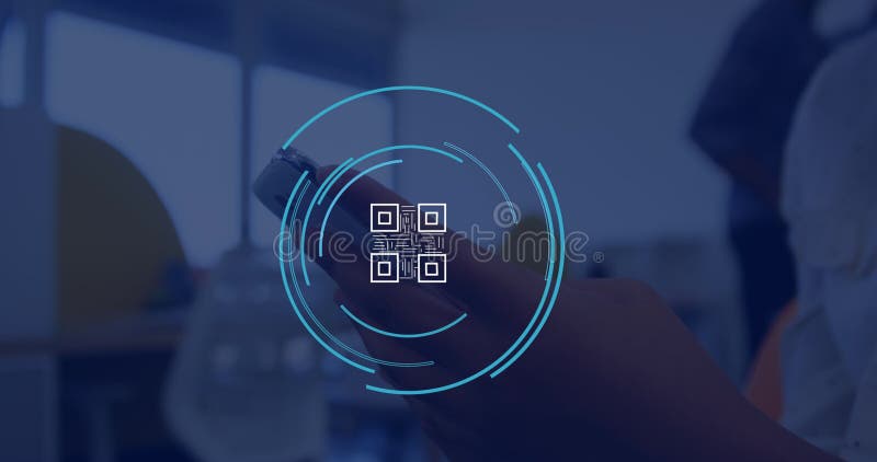 Image of Qr Code Icon Over Caucasian Businesswoman Using Smartphone in ...