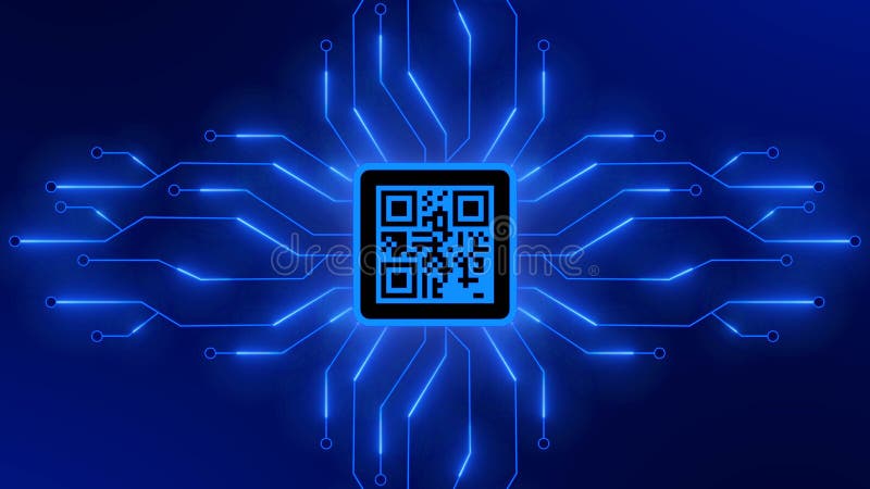 Image of QR Code in the Middle on Abstract Background of Blurred Binary ... Image of QR Code in the Middle on Abstract Background of Blurred Binary ...