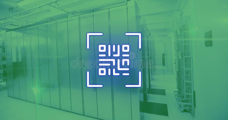 Image of Qr Code and Light Trails Over Server Room Stock Image - Image ...