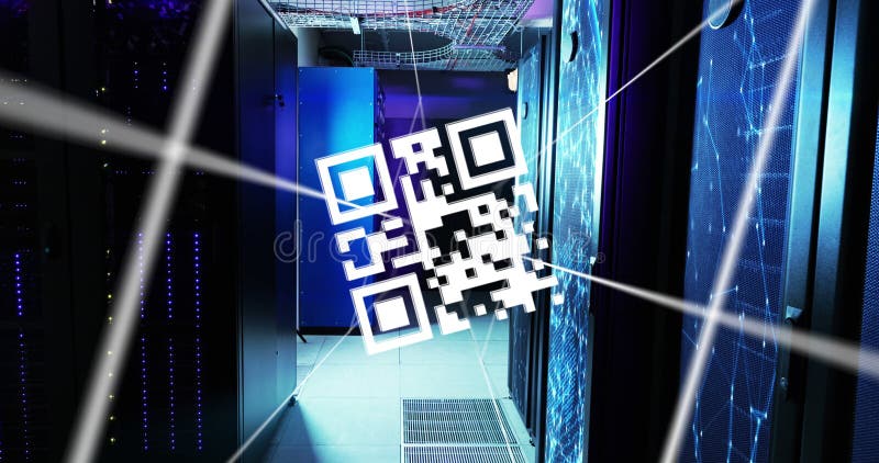 Image of Qr Code and Lines Over Servers Stock Illustration ...