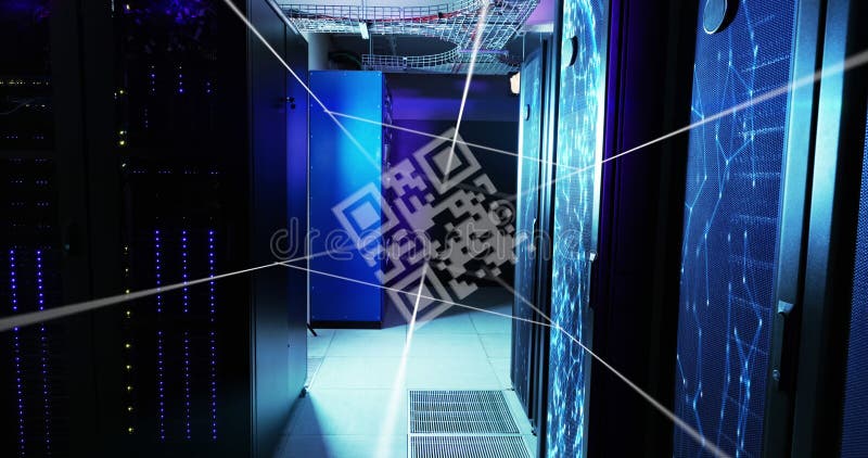 Image of Qr Code and Lines Over Servers Stock Illustration ...