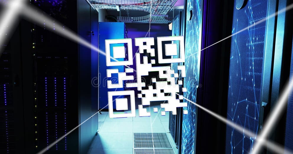 Image of Qr Code and Lines Over Servers Stock Image - Image of ...