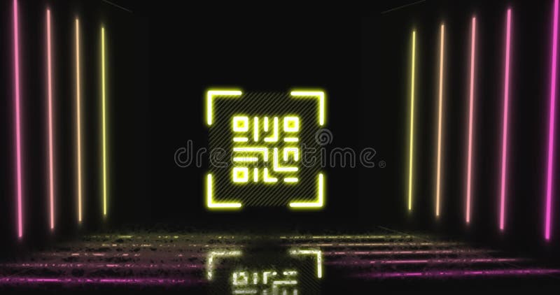 Image of Qr Code and Neon Lines on Black Background Stock Image - Image ...