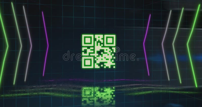 Image of Qr Code and Neon Lines on Black Background Stock Illustration ...