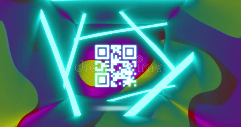 Image of Qr Code and Neon Lines Over Background with Changing Colorful ...