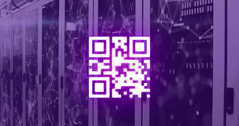 Image of Qr Code and Network of Connections Over Server Room Stock ...