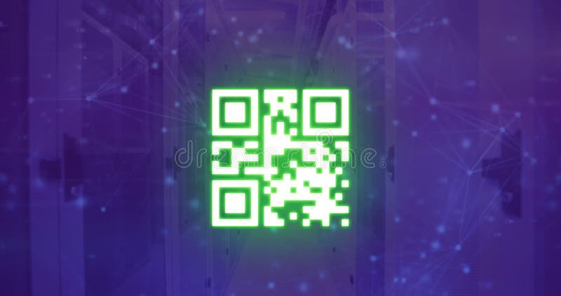 Image of Qr Code and Network of Connections Over Server Room Stock ...