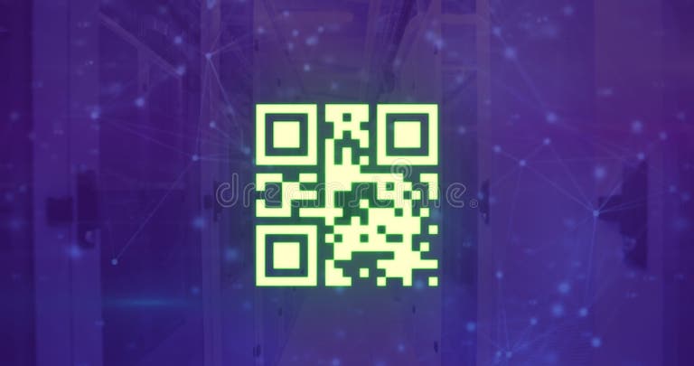 Image of Qr Code and Network of Connections Over Server Room Stock ...
