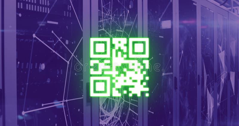 Image of Qr Code and Network of Connections Over Server Room Stock ...