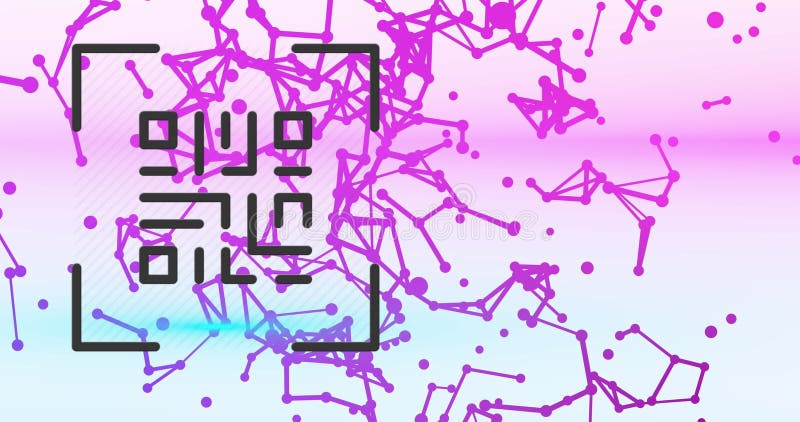 Image of Qr Code Over Dots and Connections on Pink and Blue Background ...
