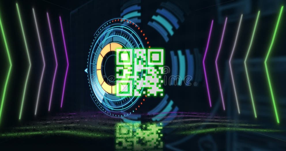 Image of Qr Code Over Neon Shapes and Scope Scanning on Black ...