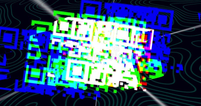 Image of Qr Code Rotating on Black Background with Isohypses Stock ...