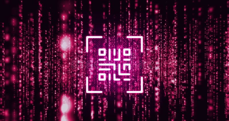 Image of Qr Code Scanner Over Neon Pink Light Trails Against Black ...