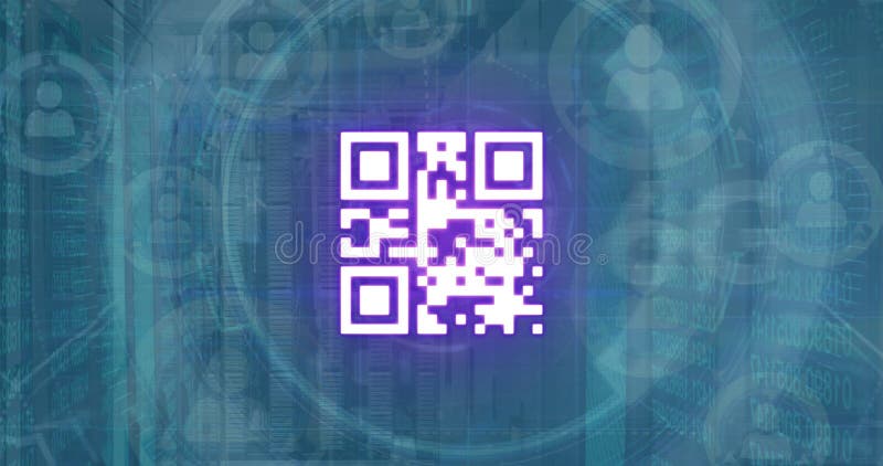 Image of Qr Code and Scanner Processing Data Over Network of People ...
