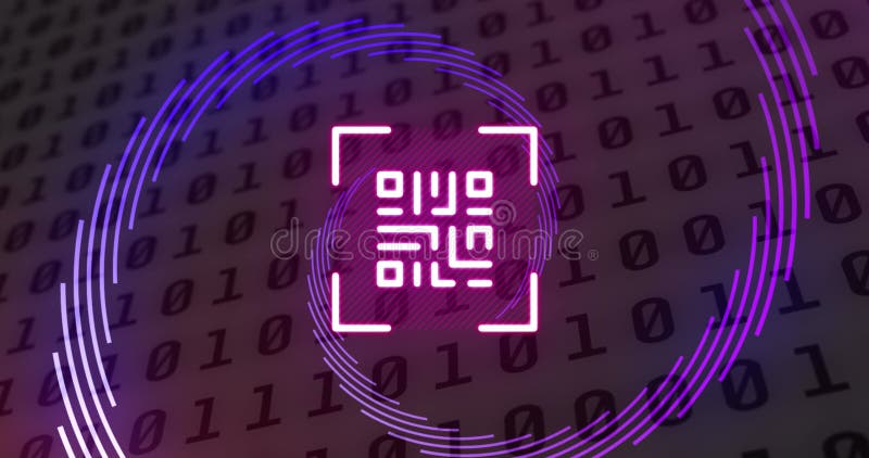 Image of Qr Code and Spinning Purple Shapes Over Binary Coding Stock ...