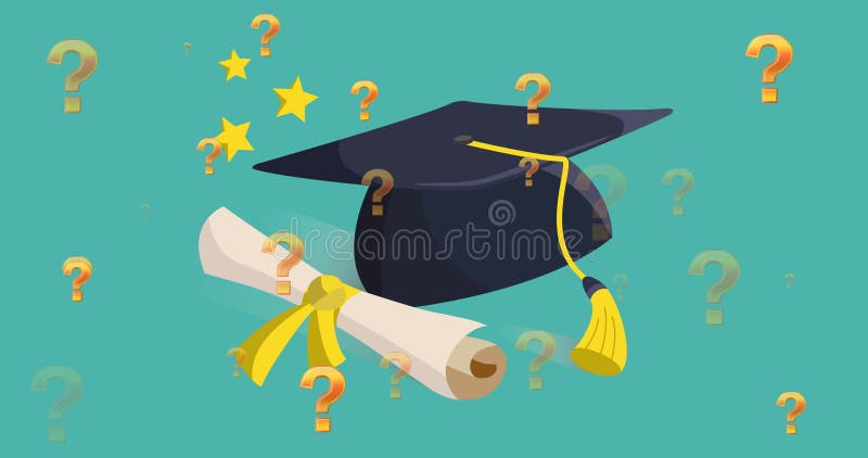 Image of Question Mark and Graduation Cap on Green Background Stock ...