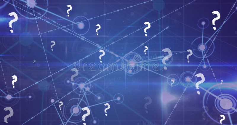Image of Question Mark Icons Over Network of Connections on Blue ...