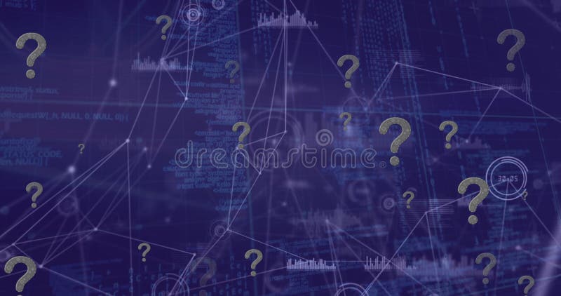 Image of Question Mark Icons Over Network of Connections and Data ...