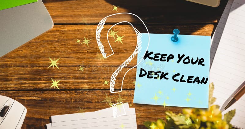 Image of Question Mark and Keep Your Desk Clean Text Over School Items ...