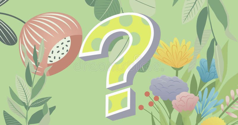 Image of Question Mark Over Plants and Flowers on Green Background ...
