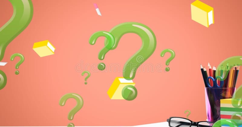 Image of Question Marks and Book Icons Over School Items Stock ...